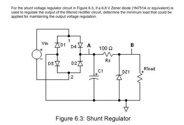 Solved For the shunt voltage regulator circuit in Figure | Chegg.com