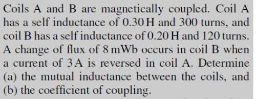 Solved Coils A and B are magnetically coupled. Coil A has a | Chegg.com
