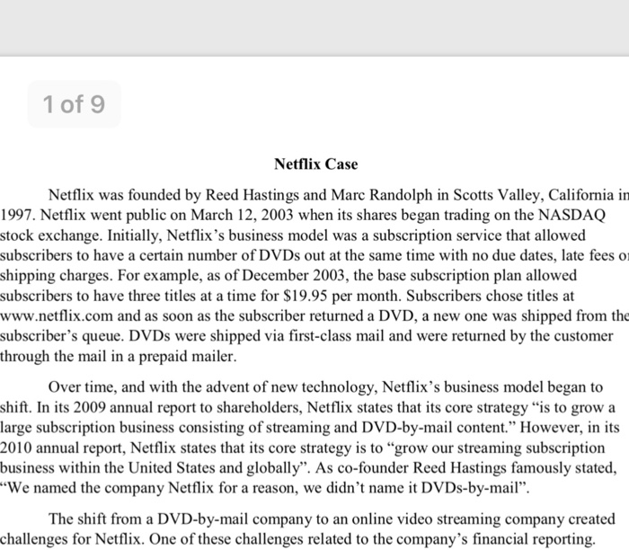 Solved 1 of 9 Netflix Case Netflix was founded by Reed | Chegg.com