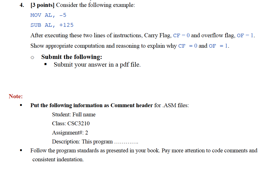 Solved 4. [3 points] Consider the following example: MOV AL, | Chegg.com