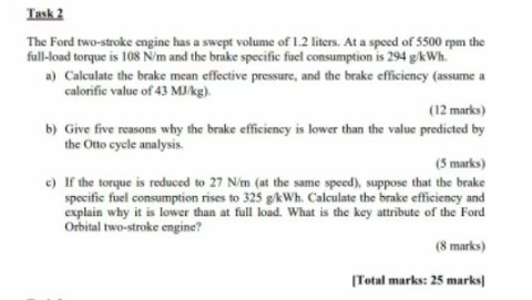 Solved Task 2 The Ford two-stroke engine has a swept volume | Chegg.com