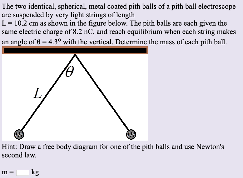 Solved The two identical, spherical, metal coated pith balls | Chegg.com