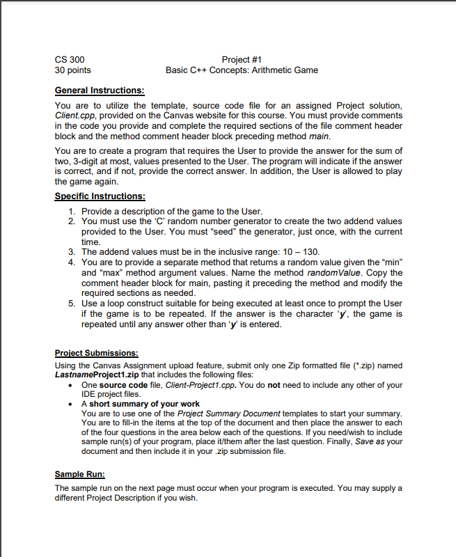 Solved CS 300 Project \#1 30 points Basic C++ Concepts: | Chegg.com