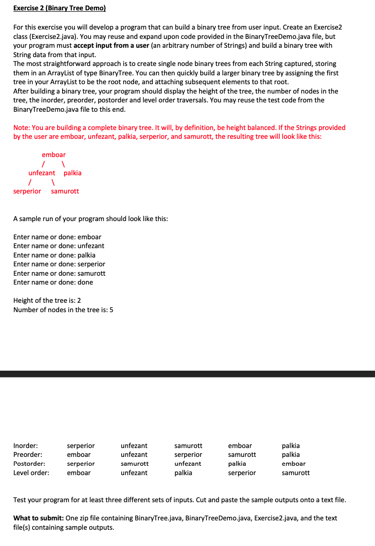 Solved Exercise 2 (Binary Tree Demo) For this exercise you | Chegg.com