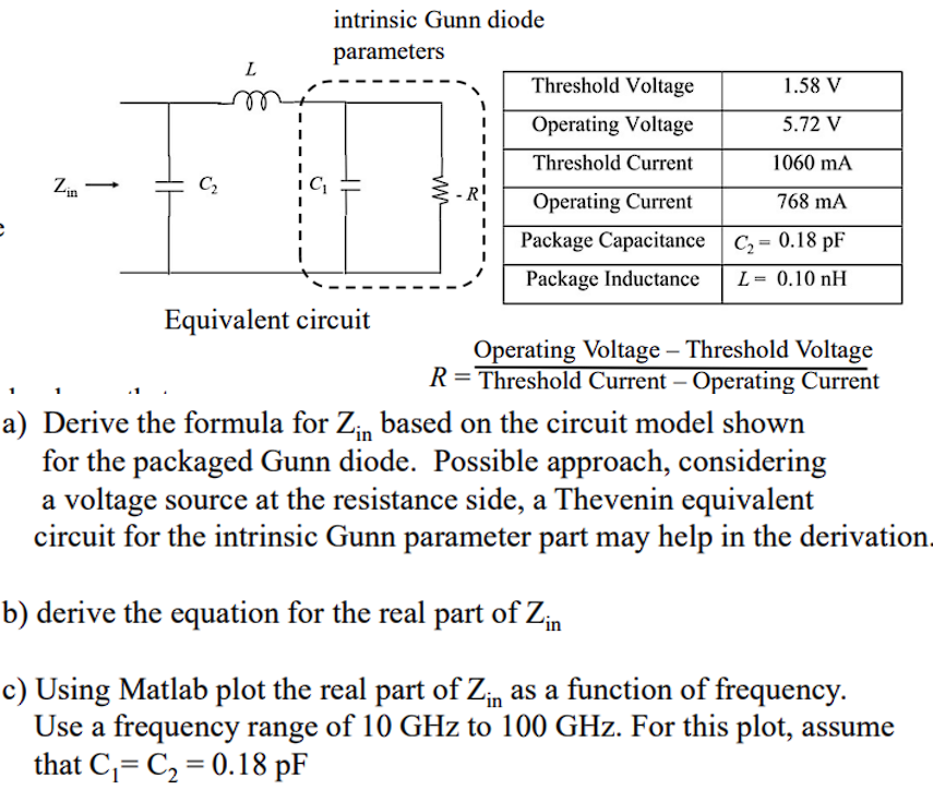Solved intrinsic Gunn diode naramatarc Equivalent circuit R= | Chegg.com