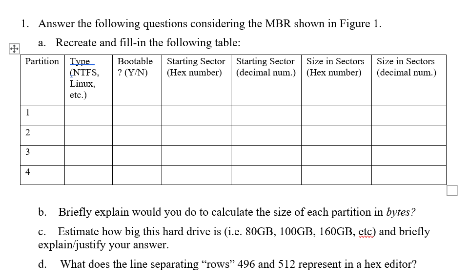 1. Answer the following questions considering the MBR | Chegg.com