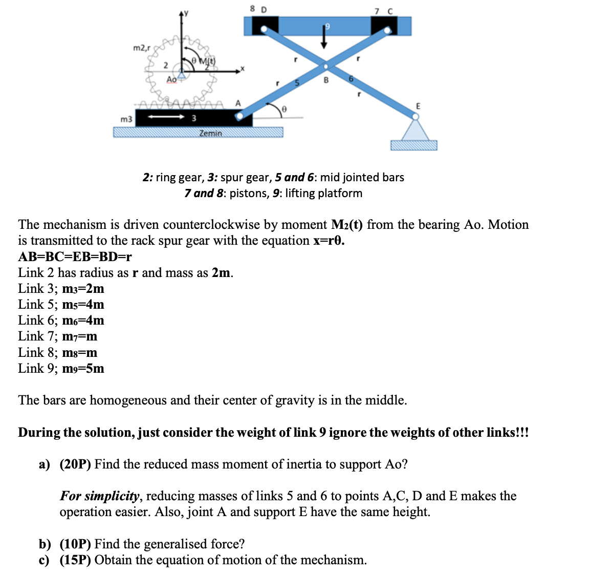 2: ring gear, 3: spur gear, 5 and 6: mid jointed bars | Chegg.com