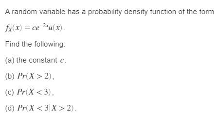 Solved A random variable has a probability density function | Chegg.com