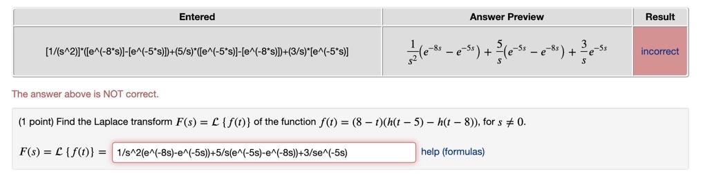 Solved Entered Answer Preview Result | Chegg.com