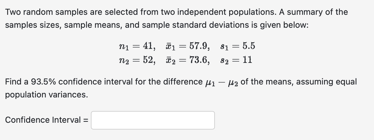 Solved Two random samples are selected from two independent | Chegg.com