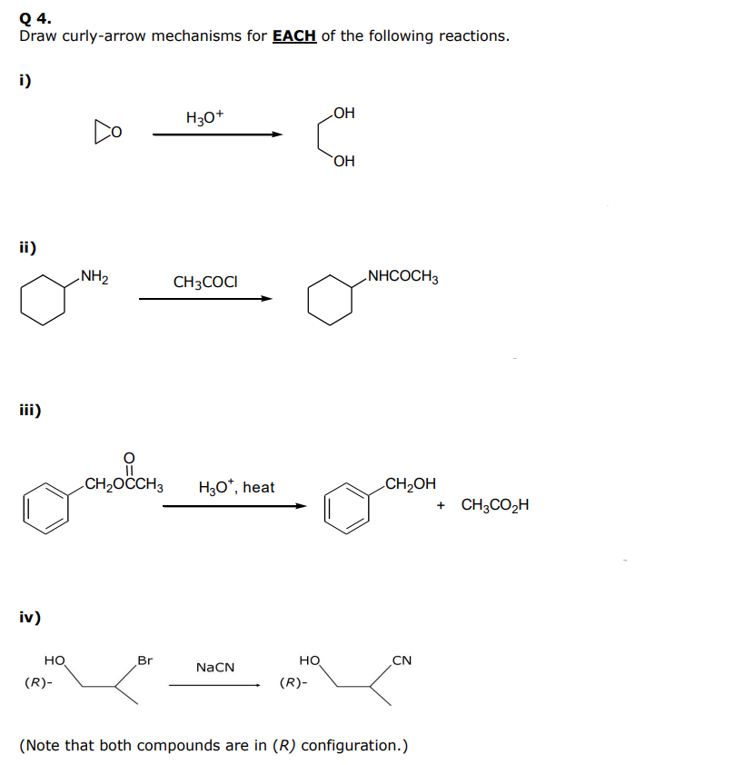 Solved Q4. Draw curly-arrow mechanisms for EACH of the | Chegg.com