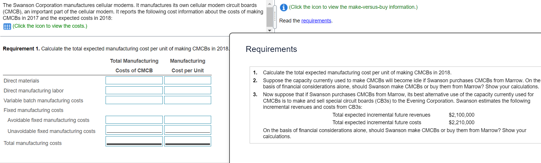 Solved (Click the icon to view the make-versus-buy | Chegg.com