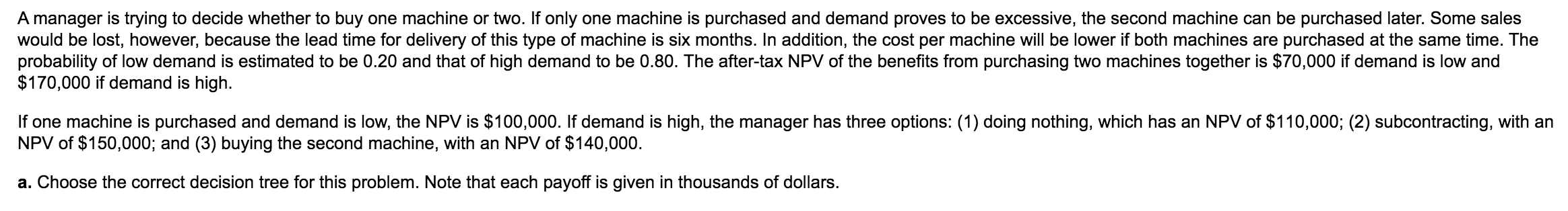 Solved A manager is trying to decide whether to buy one | Chegg.com