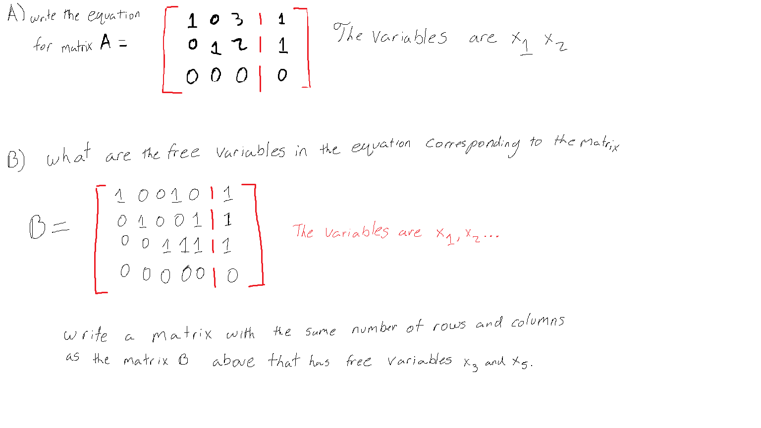 Solved A) write the equation for matrix A The variables 1 0 | Chegg.com
