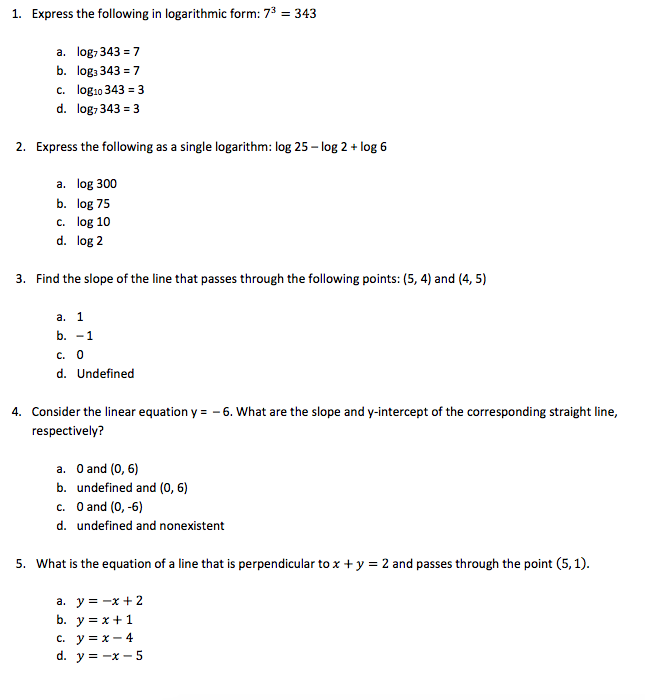 Solved 1. Express the following in logarithmic form: 73 343 | Chegg.com