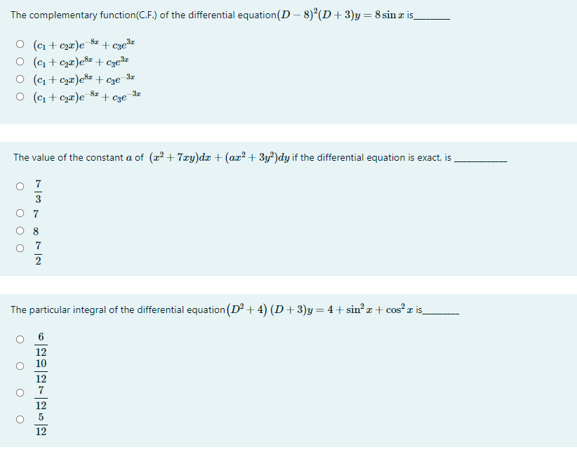 Solved The complementary function(C.F.) of the differential | Chegg.com