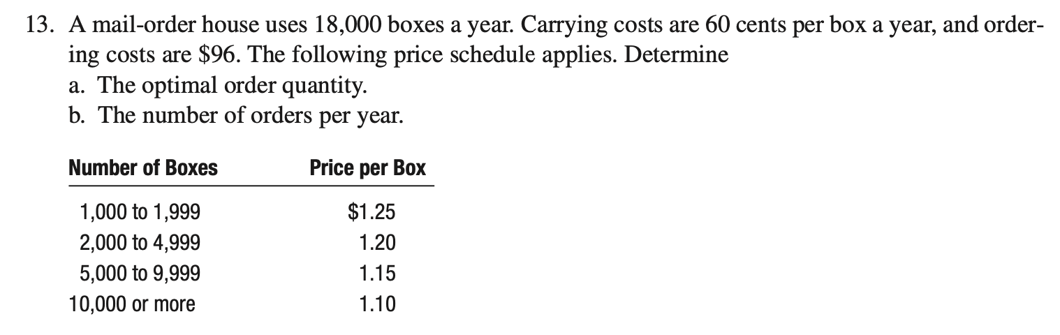 Solved 13. A mail-order house uses 18,000 boxes a year. | Chegg.com