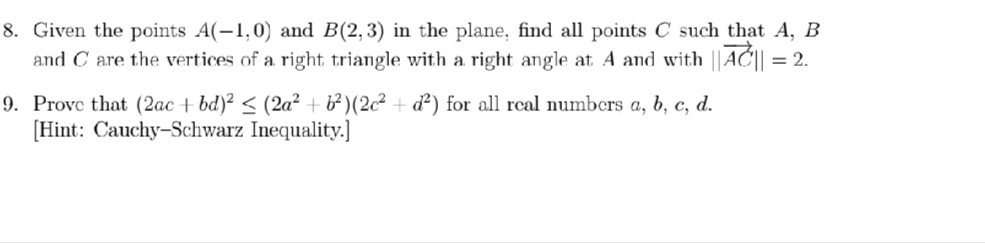 Solved 8. Given the points A(-1,0) and B(2, 3) in the plane, | Chegg.com