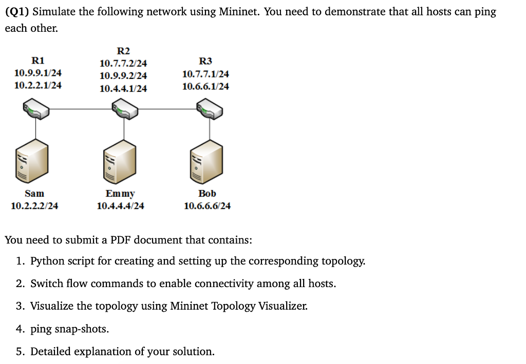 (Q1) Simulate the following network using Mininet. | Chegg.com