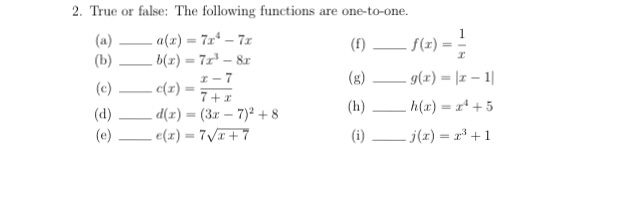 Solved True or false: The following functions are | Chegg.com