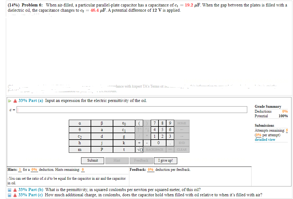 Solved (14\%) Problem 6: When air-filled, a particular | Chegg.com