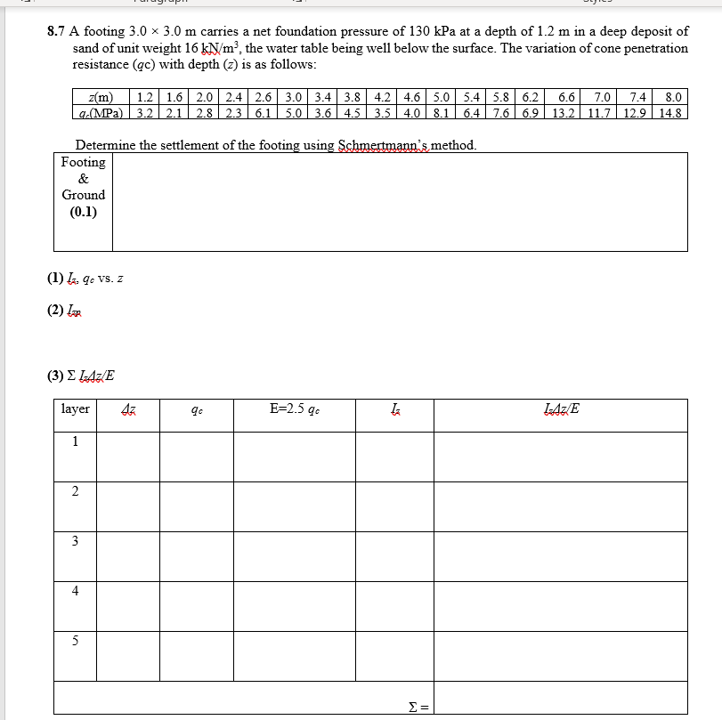 Solved 8.7 A footing 3.0 x 3.0 m carries a net foundation | Chegg.com