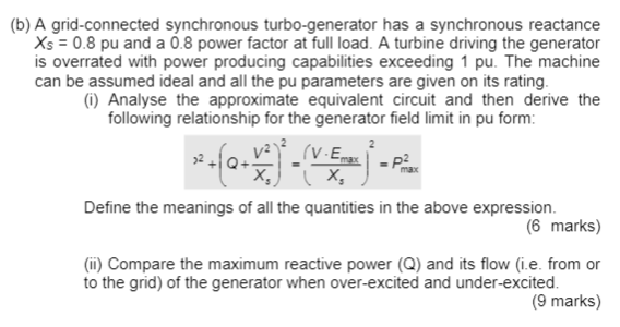 Solved B A Grid Connected Synchronous Turbo Generator Has 6680