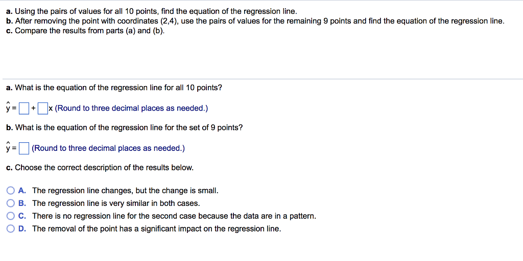 Solved a. Using the pairs of values for all 10 points, find | Chegg.com