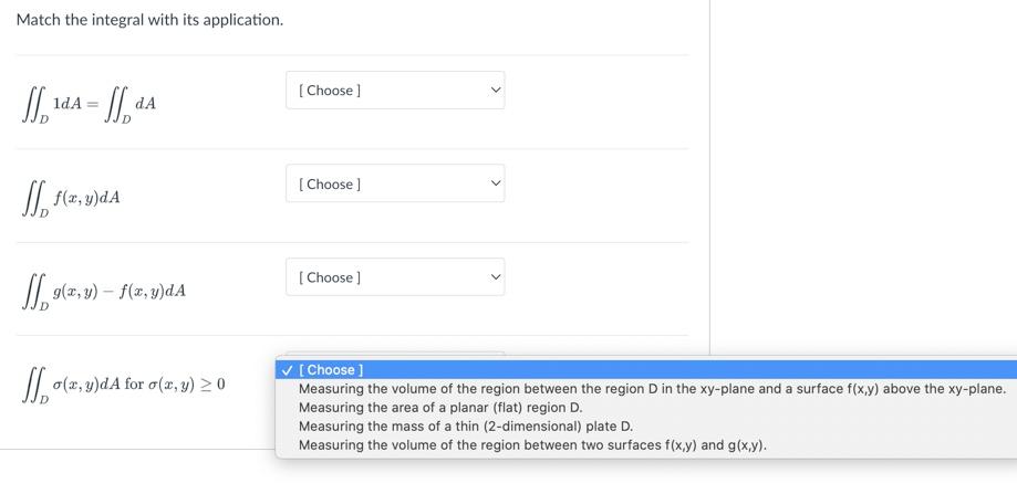 Solved Match the integral with its application. [Choose > SI | Chegg.com