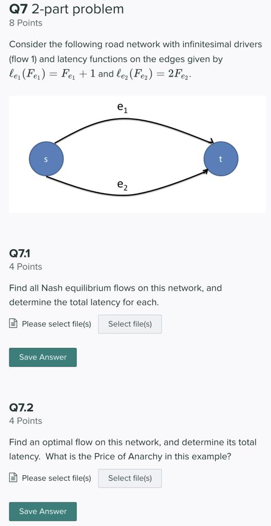 Solved Q7 2-part problem 8 Points Consider the following | Chegg.com