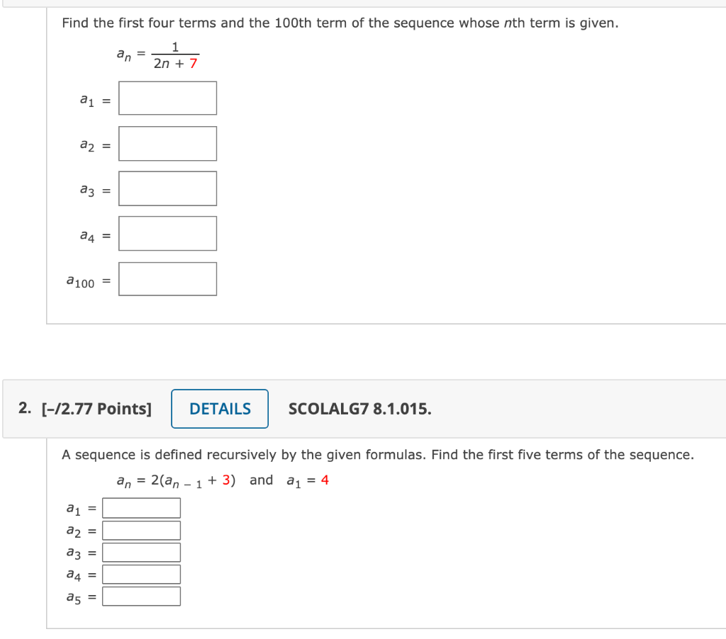 Solved Find the first four terms and the 100th term of the | Chegg.com