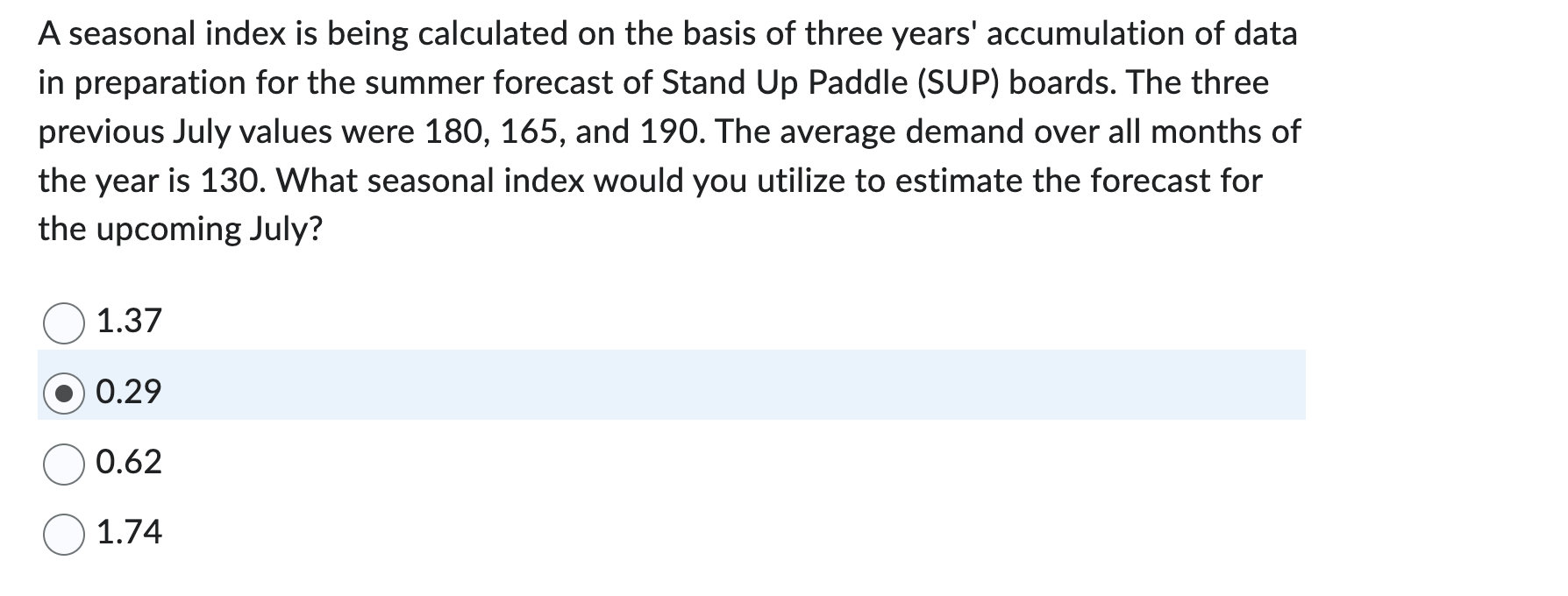 Solved A seasonal index is being calculated on the basis of | Chegg.com