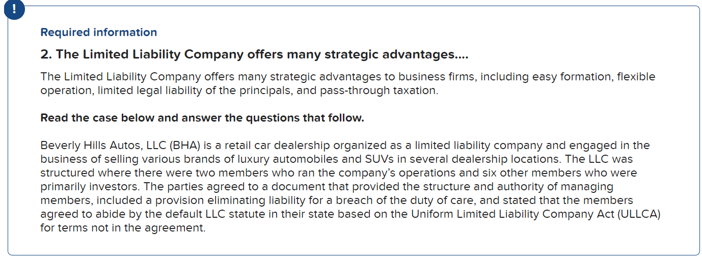 Solved Required information 2. The Limited Liability Company | Chegg.com