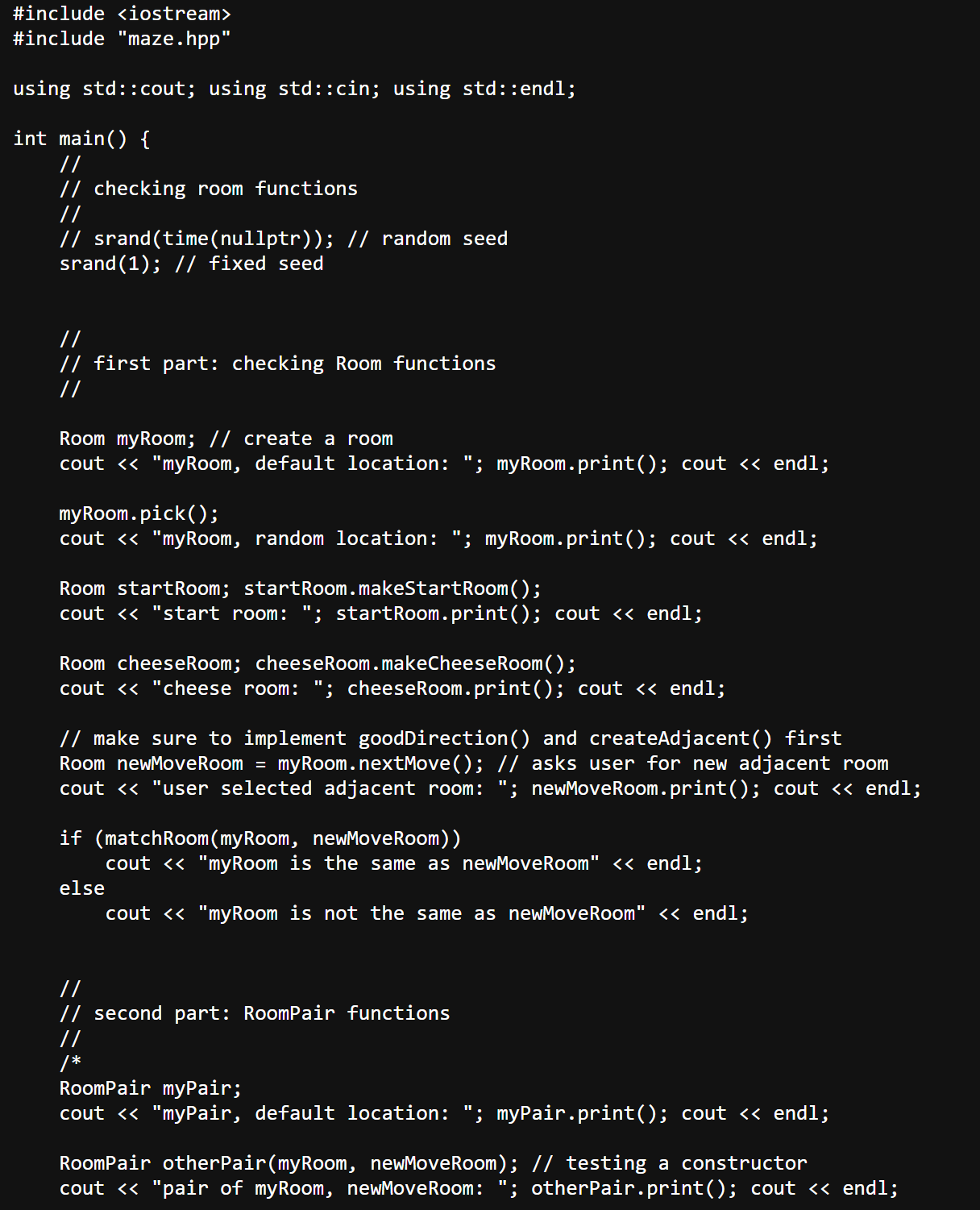 Solved room coordinates lass Room \{ ublic: Room(); // void | Chegg.com