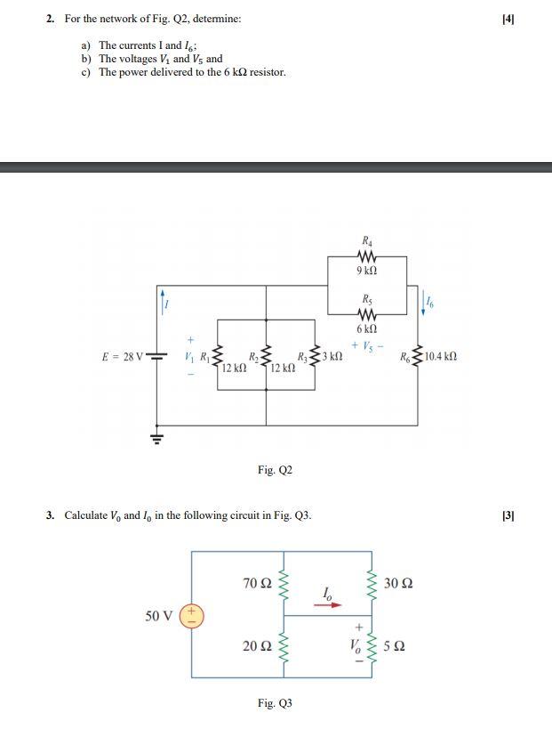 Solved 141 2. For the network of Fig. Q2, determine: a) The | Chegg.com