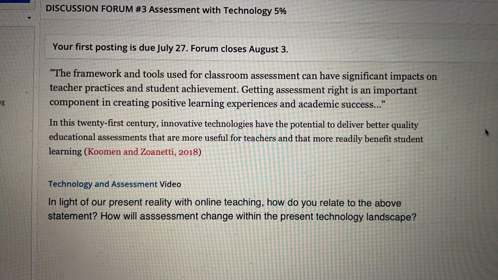 Solved DISCUSSION FORUM #3 Assessment with Technology 5% | Chegg.com