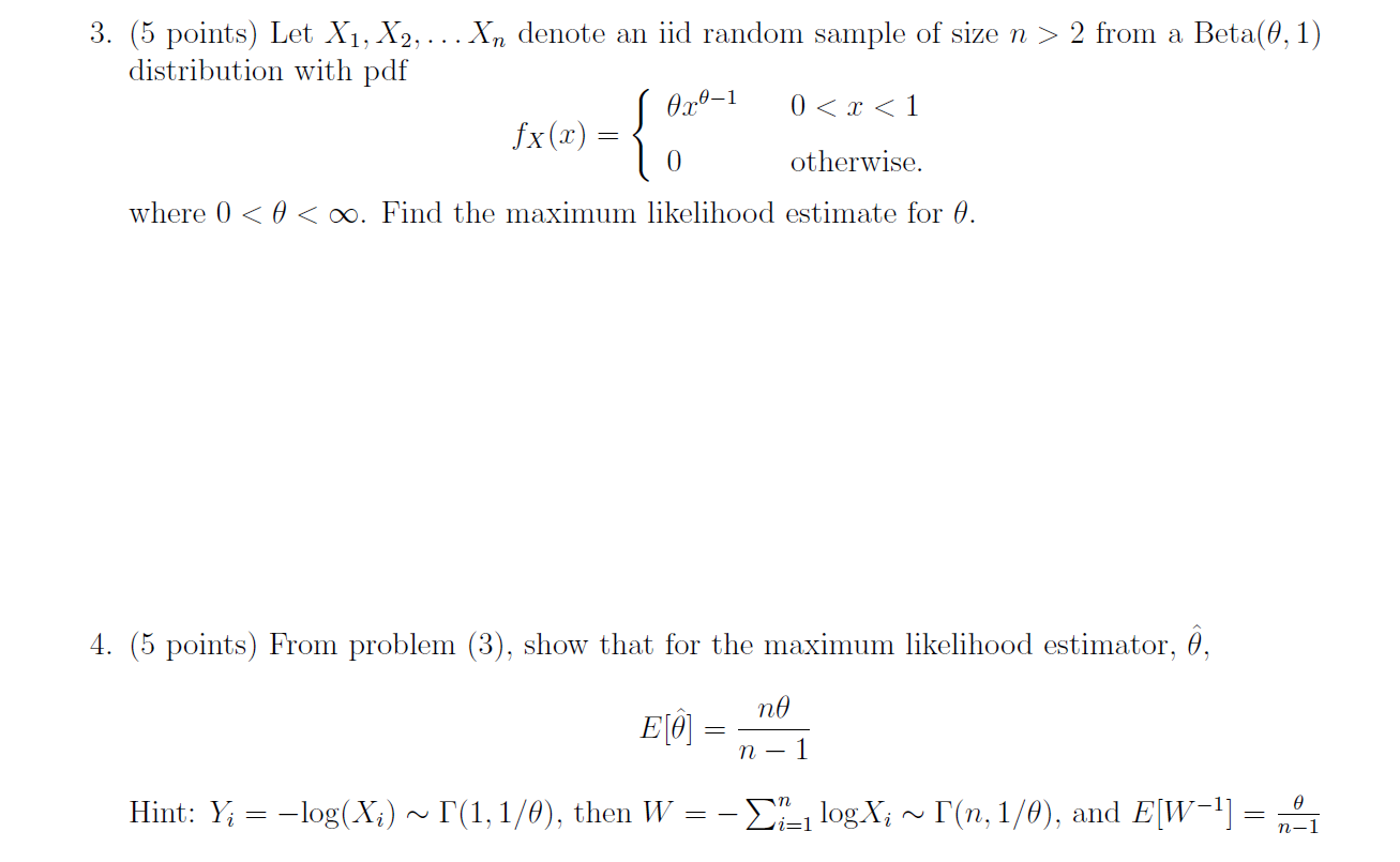 Solved 3. (5 points) Let X1, X2, ... Xn denote an iid random | Chegg.com