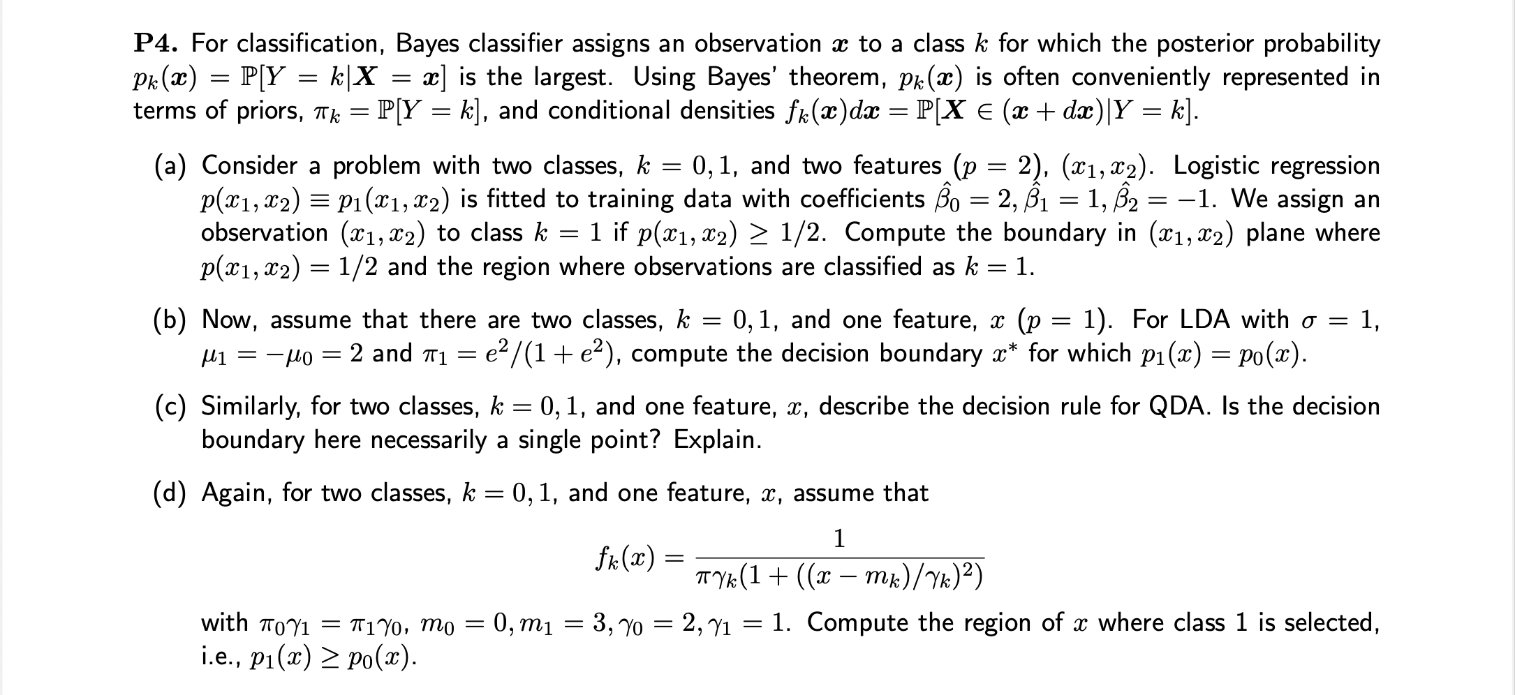 P4. For classification, Bayes classifier assigns an | Chegg.com