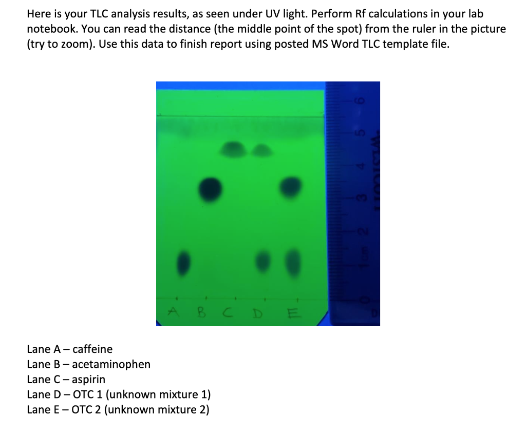 Solved Here is your TLC analysis results, as seen under UV | Chegg.com