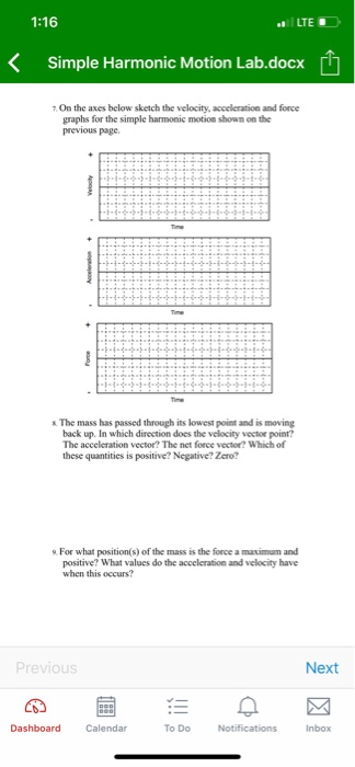 Solved 1:16 LTED Simple Harmonic Motion Lab.docx Гђ 7. On | Chegg.com