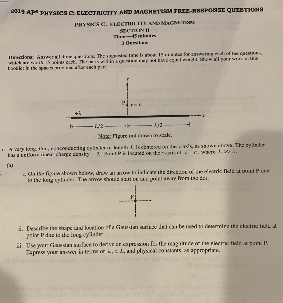 Solved 2019 APⓇ PHYSICS C: ELECTRICITY AND MAGNETISM | Chegg.com