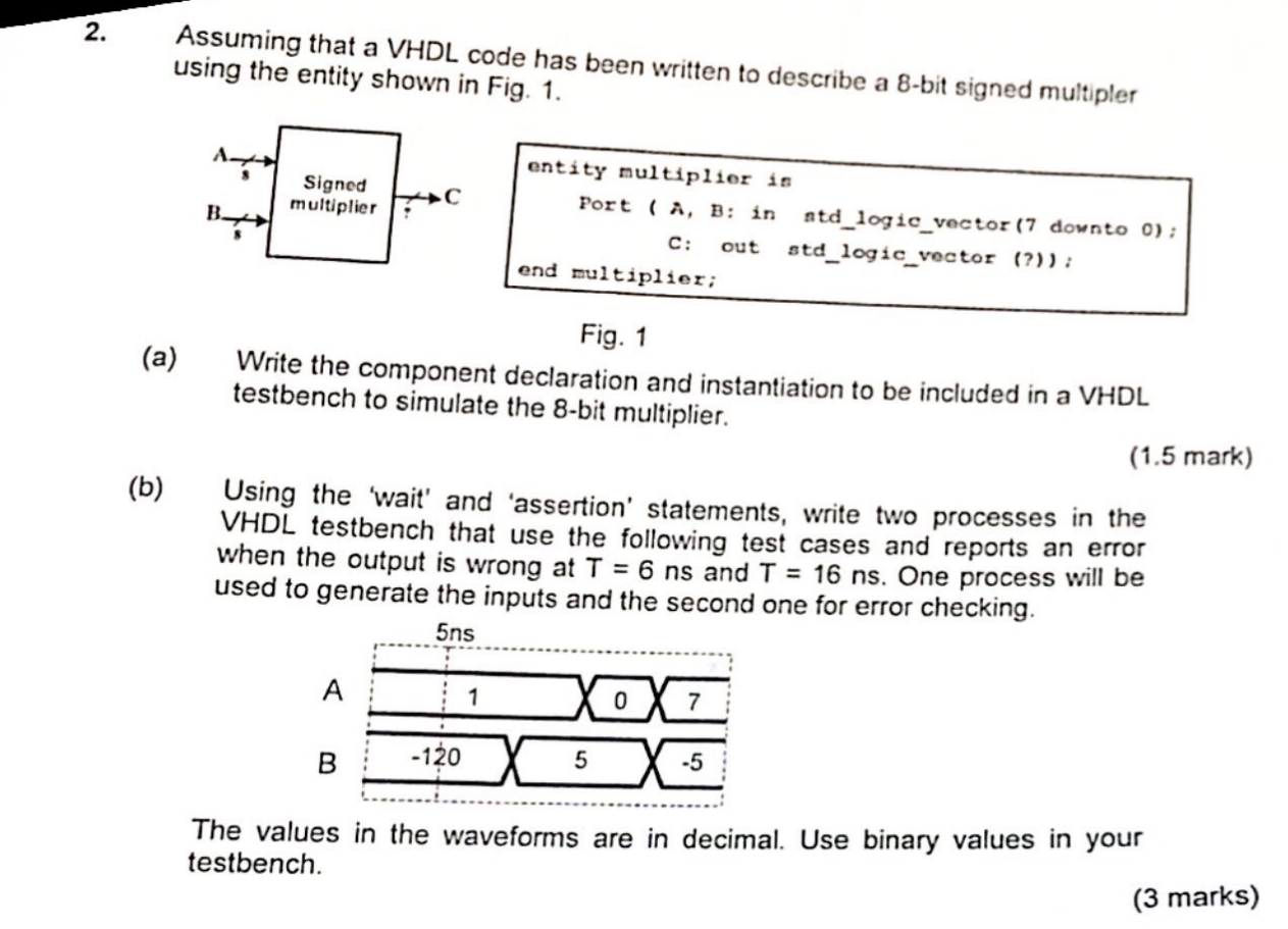Solved 2. Assuming that a VHDL code has been written to | Chegg.com