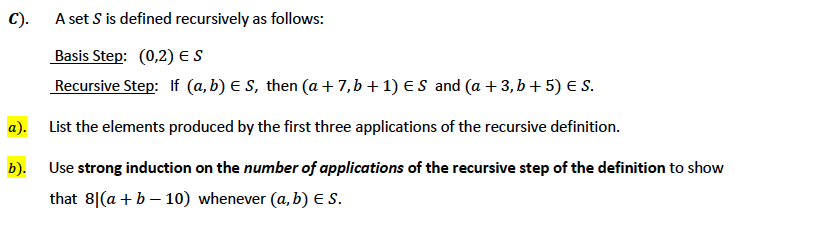 Solved C). A set S is defined recursively as follows: Basis | Chegg.com