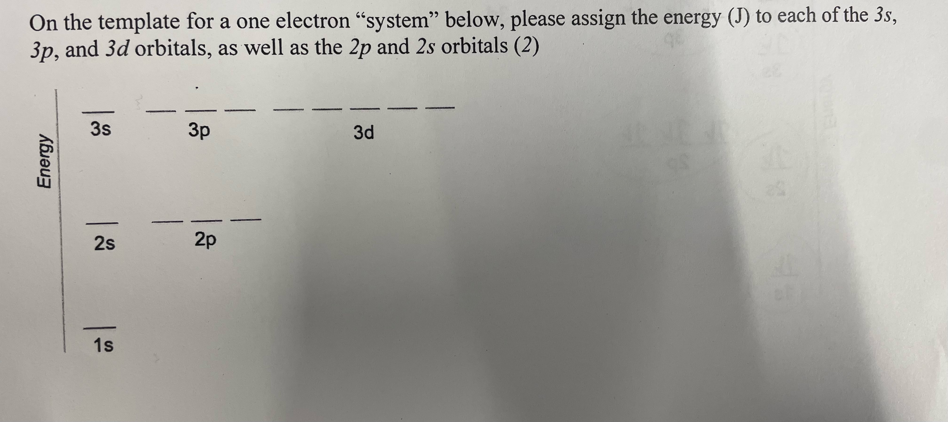Solved On the template for a one electron "system" below, | Chegg.com