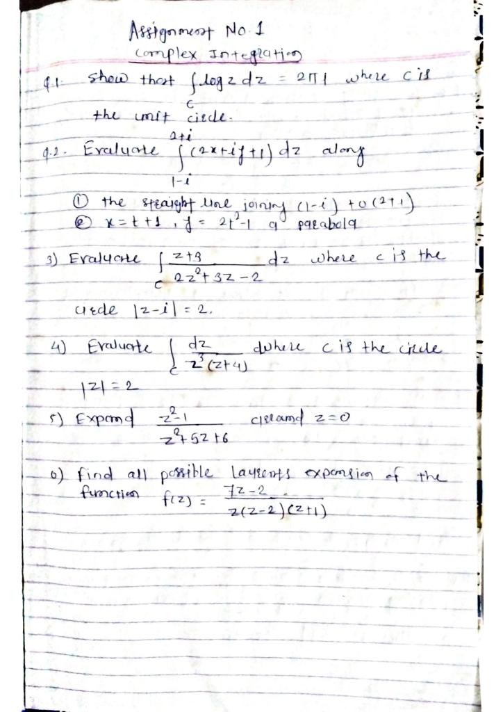 Solved с Assignment No 1 complex Integrating show that flog | Chegg.com