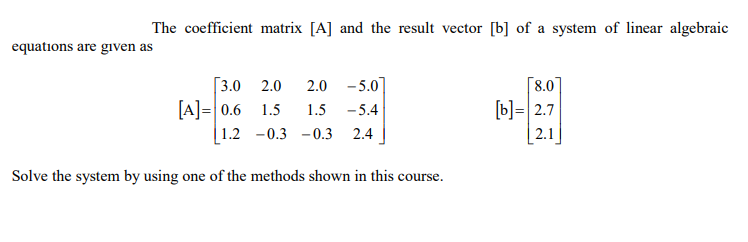 Solved The coefficient matrix [A] and the result vector [b] | Chegg.com