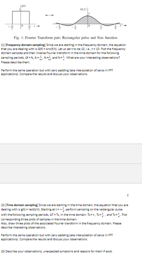 Solved Fig. 1: Fourier Transform pair: Rectangular pulse and | Chegg.com