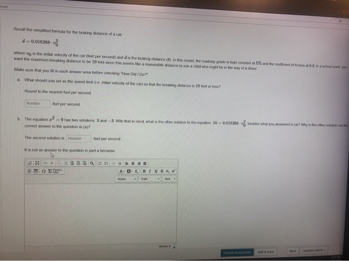 Solved Sheet Recall the simplified formula for the braking | Chegg.com