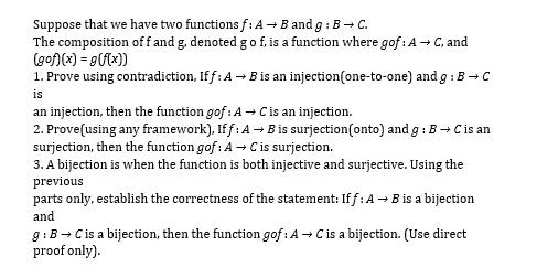 Solved Suppose that we have two functions f:A→B and g:B→C. | Chegg.com