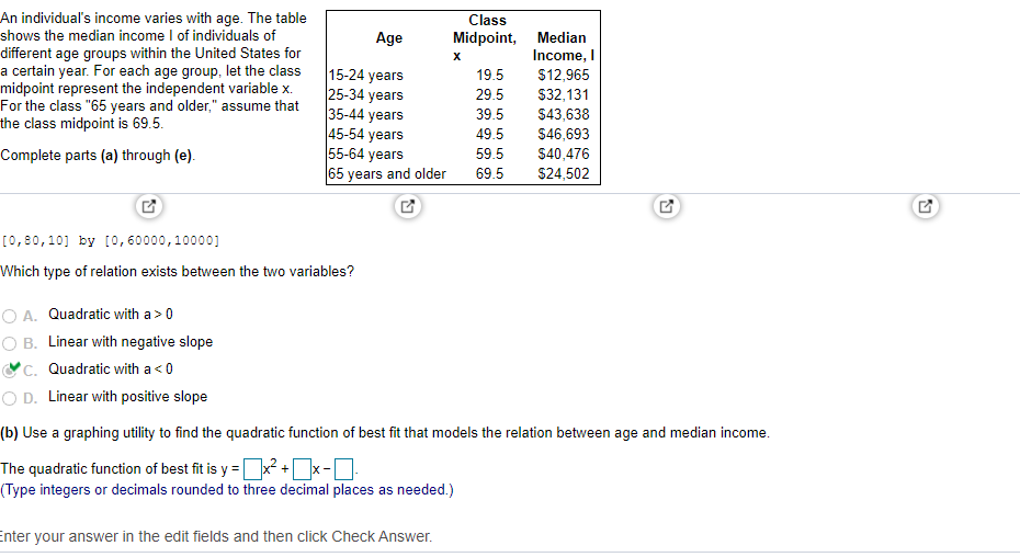 Solved Class Midpoint, Age х An individual's income varies | Chegg.com